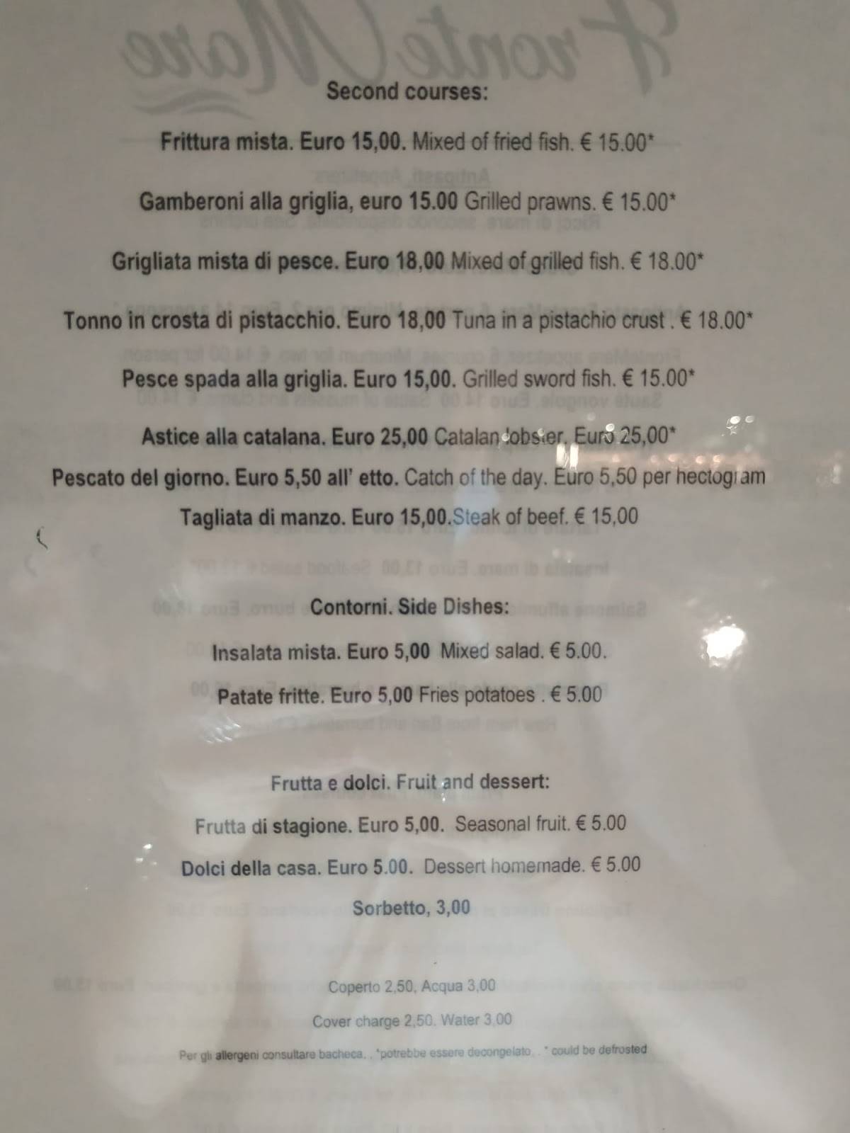 Carta de Fronte Mare - Ristorante Savelletri, Savelletri