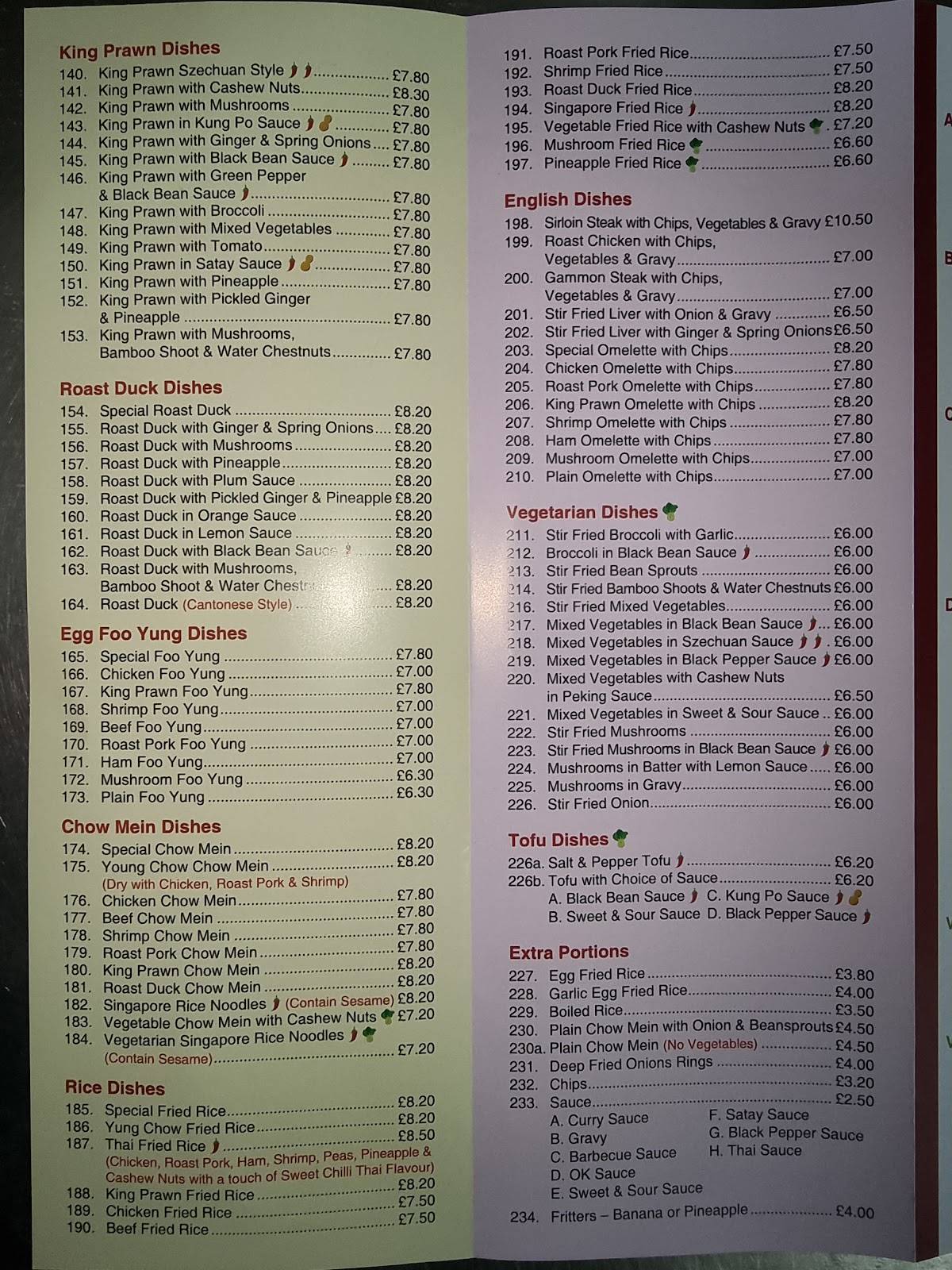 Menu at Fui Sing Chinese Take Away fast food, Pocklington