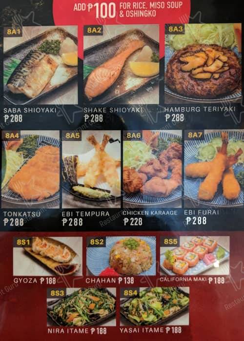 Menu at Fukuhachi restaurant, Taguig