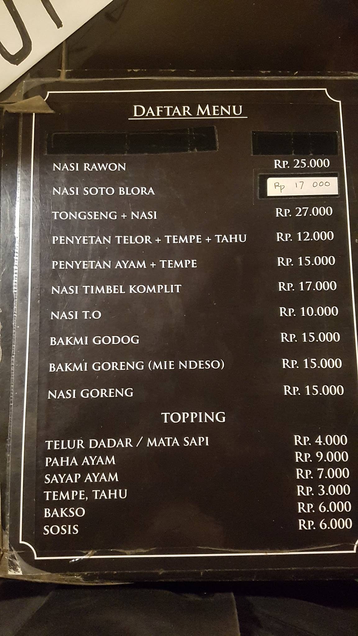 Menu at Fullhopper, Tasikmalaya, Siliwangi Food Market