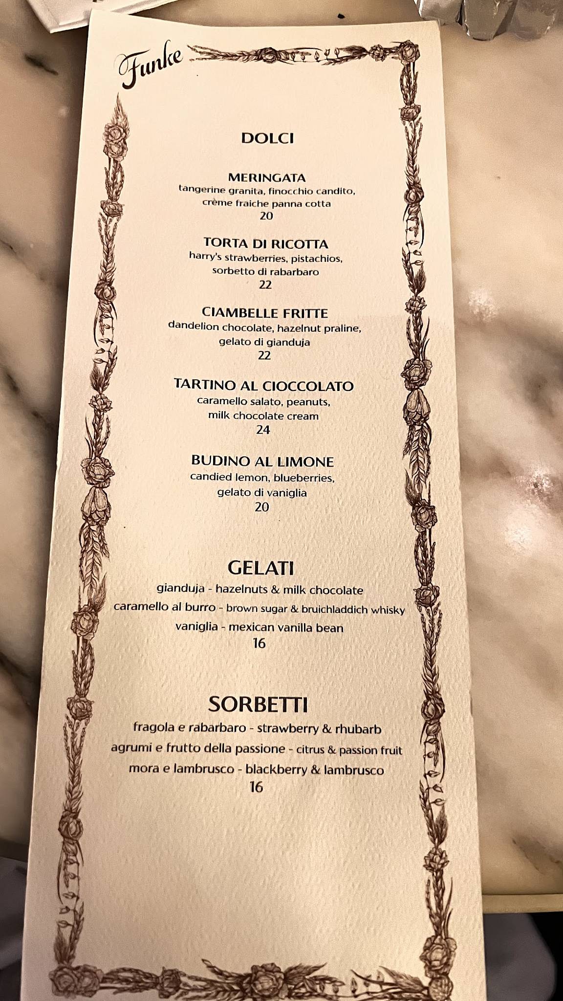 Menu at Funke pub & bar, Beverly Hills