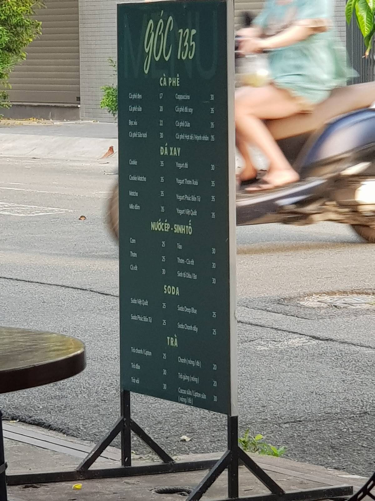Menu at Góc 135 Coffee cafe, Ho Chi Minh City
