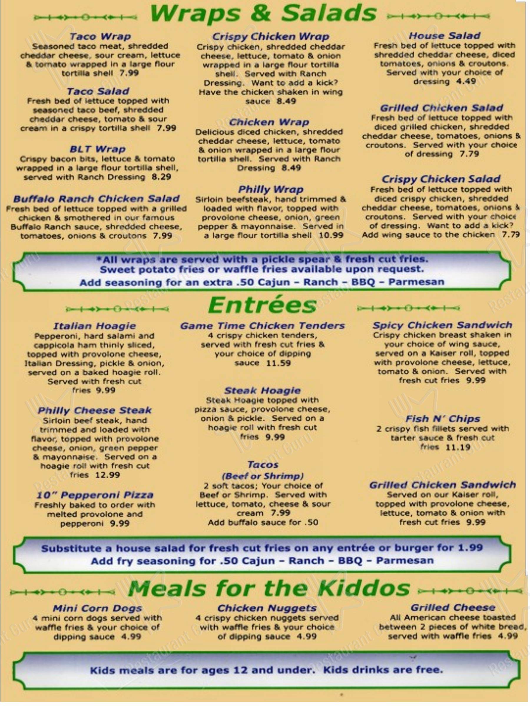 Menu at GAME TIME Sports Bar & Grill, Newport