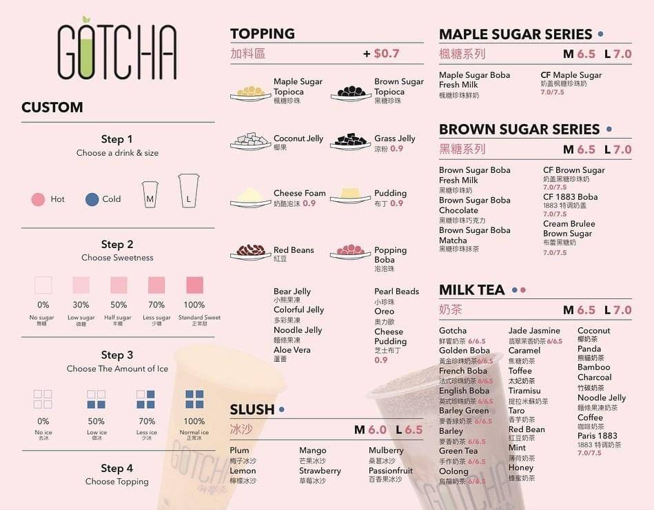 Menu au GOTCHA Fresh Tea- Thornhill, Richmond Hill