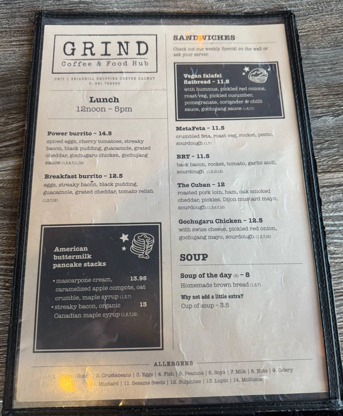 Menu at GRIND Coffee & Food Hub cafe, Galway, Unit 1