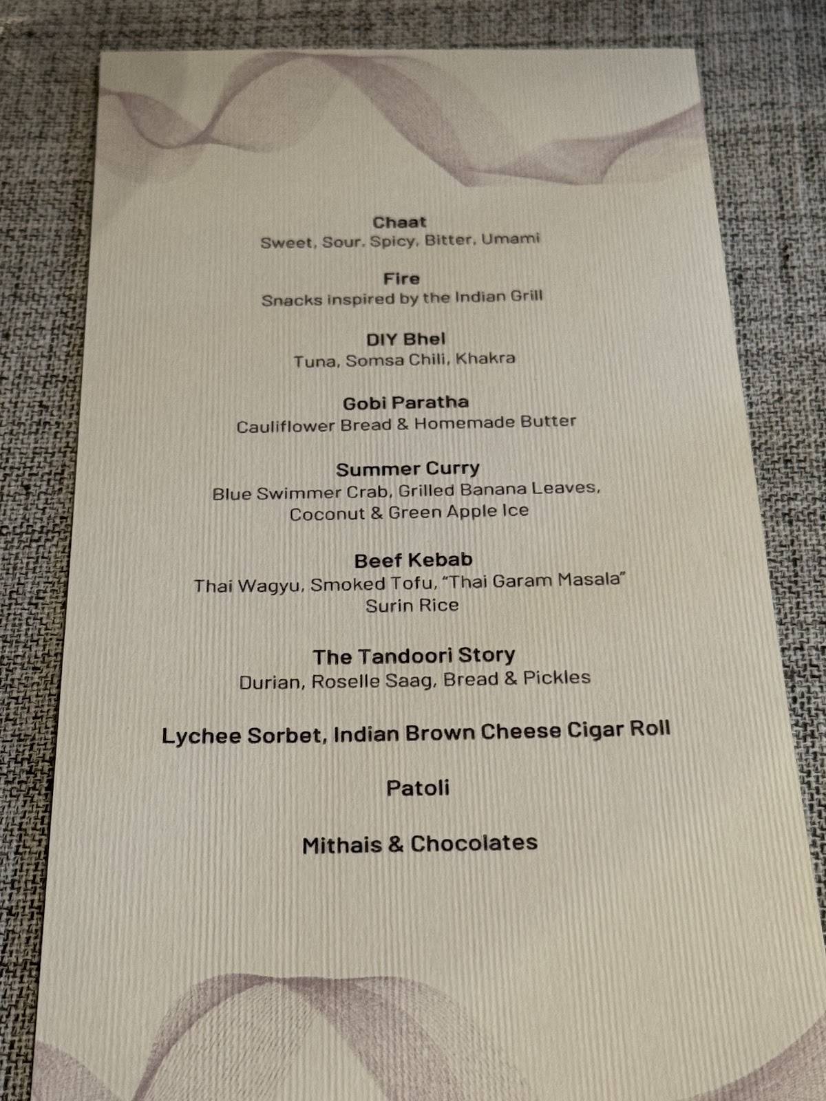 Menu at Gaa restaurant, Bangkok, 46 Sukhumvit 53 Alley