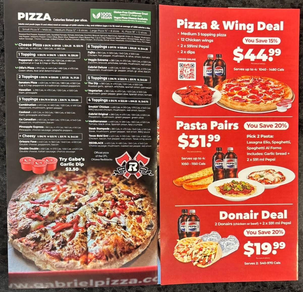 Menu at Gabriel Pizza pizzeria, Kingston, 830 Norwest Rd