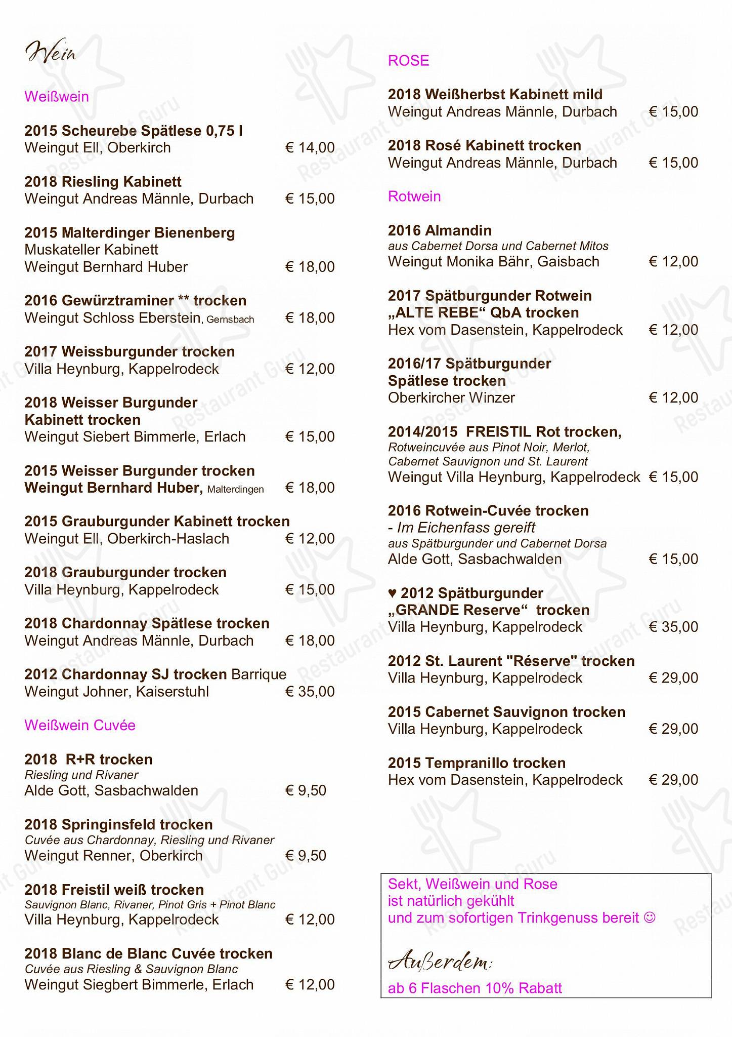 Speisekarte von Gaisbacher Hof - Wirtshaus und Landhotel restaurant ...