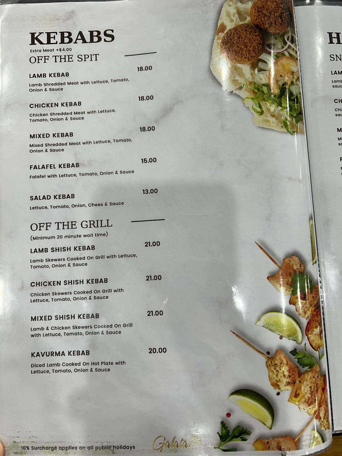 Menu at Galata Kebab and Grill restaurant, Caroline Springs