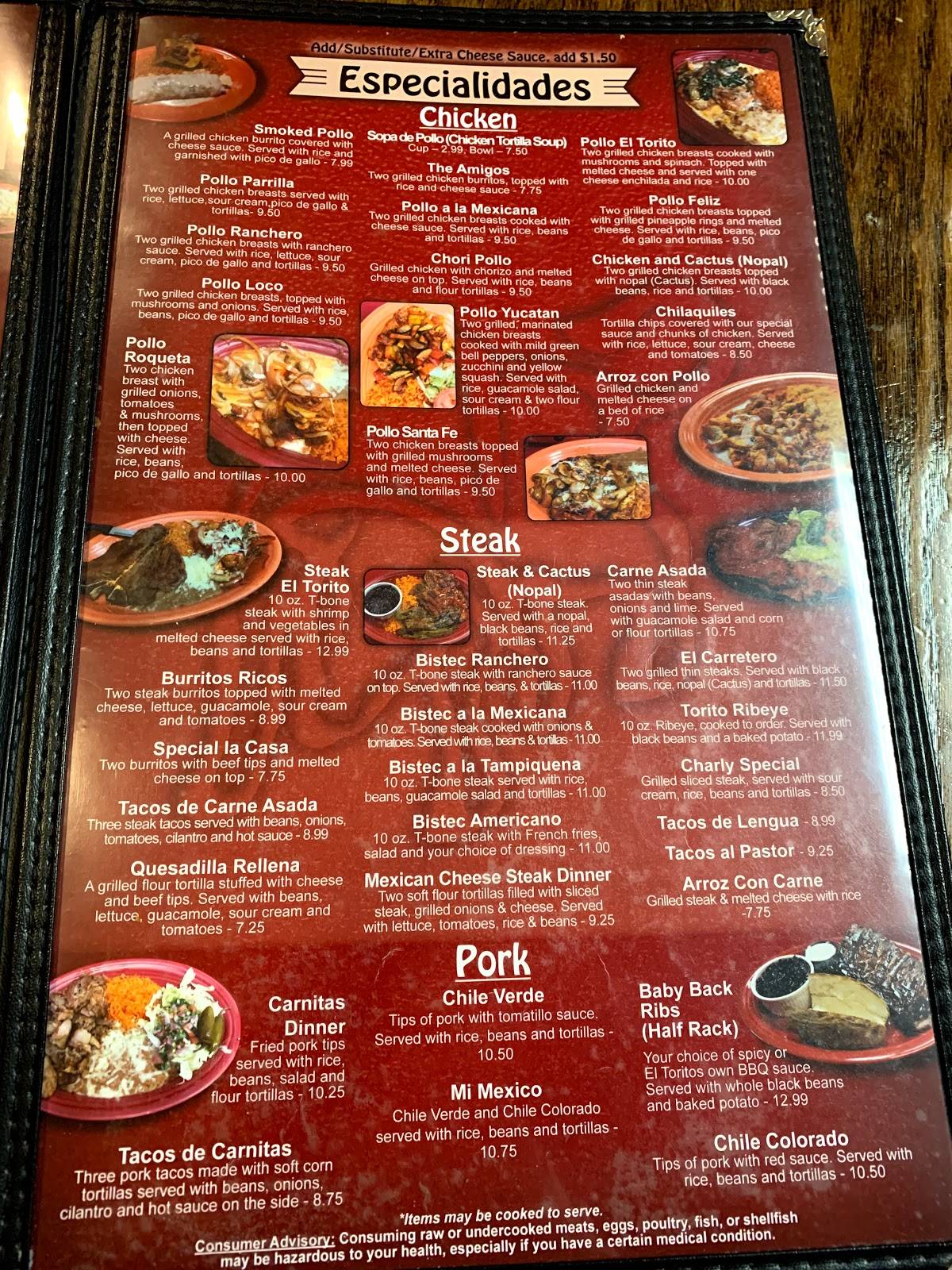 Menu at El Torito restaurant, Galax, 528 E Stuart Dr