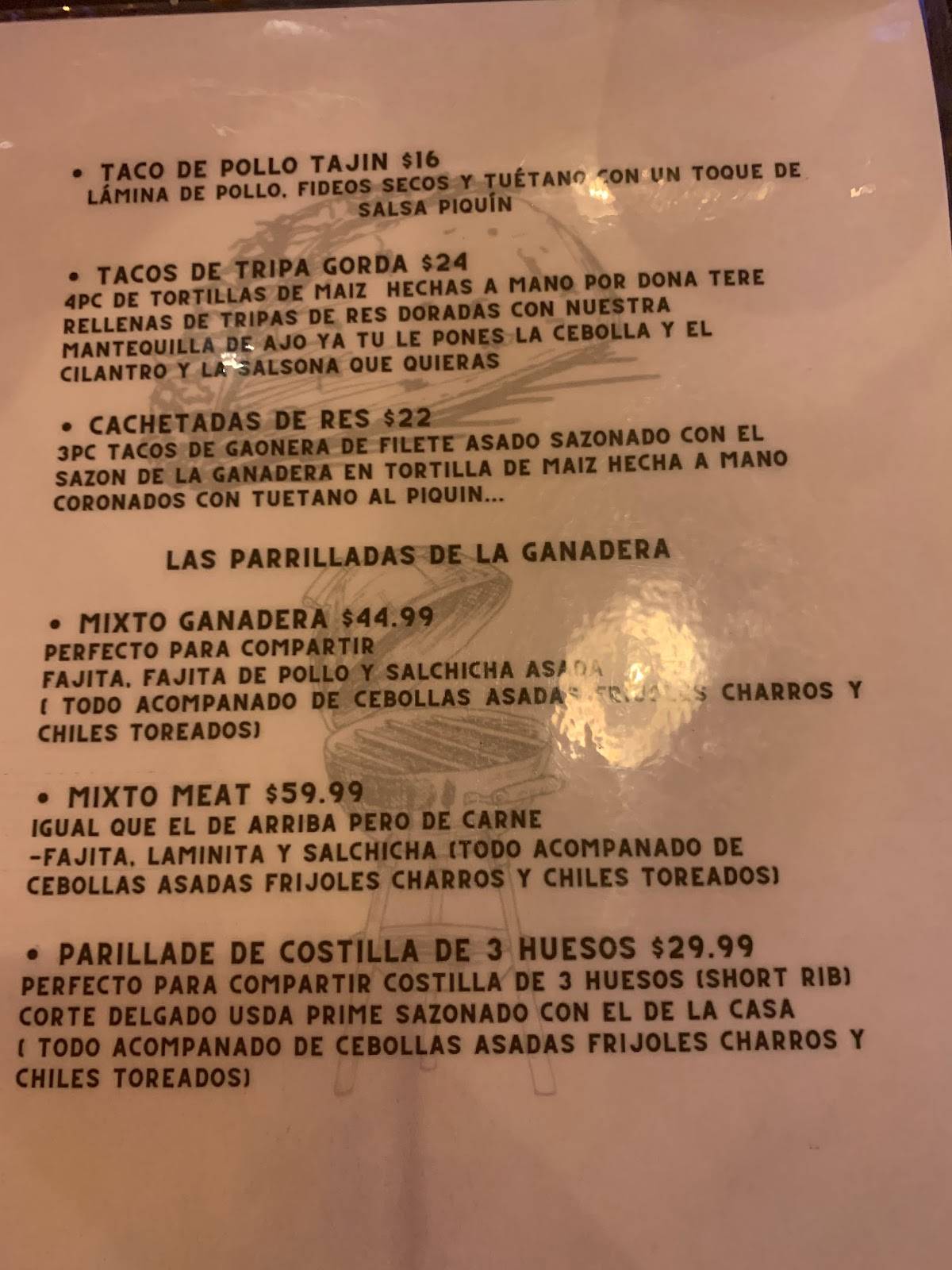Menu at Ganadera Parrilla-Cantina restaurant, McAllen