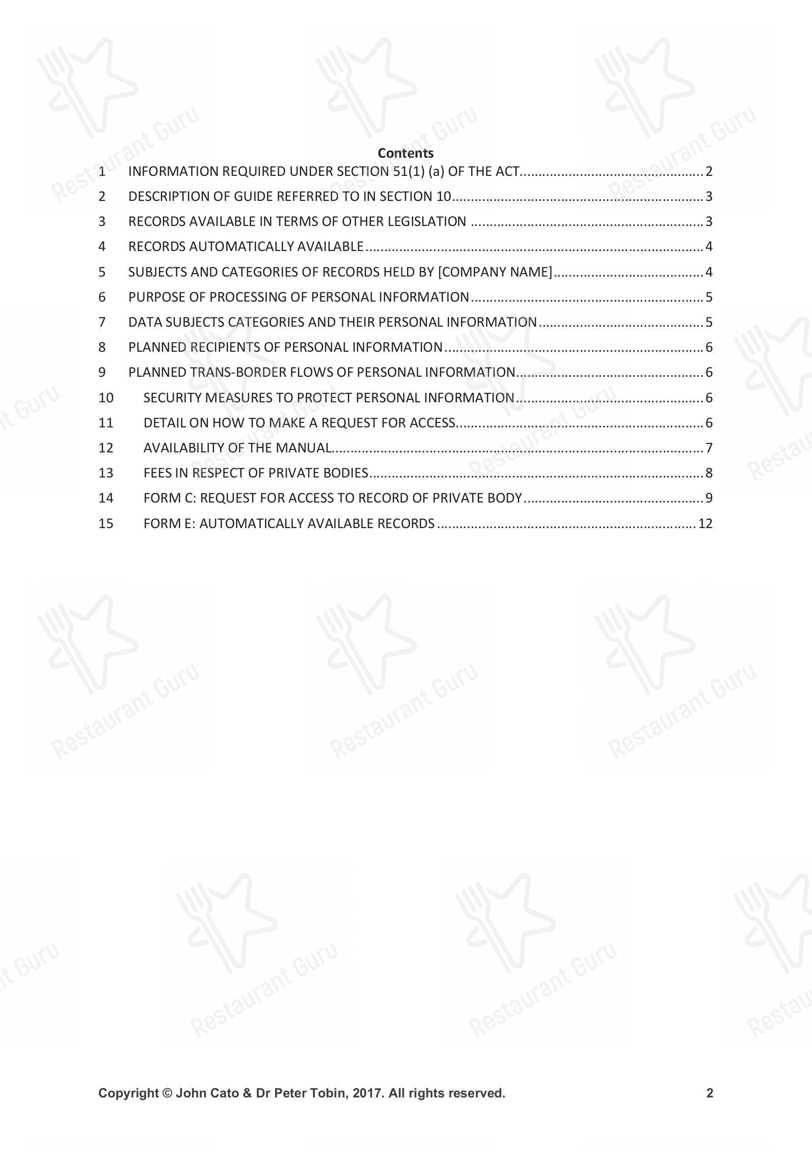 Menu at Garlingtons Bistro restaurant, Hilton