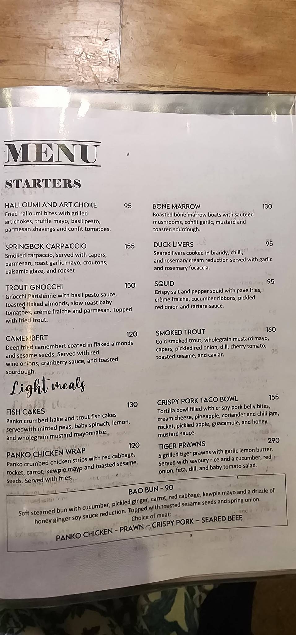 Menu at Garlingtons Bistro restaurant, Hilton