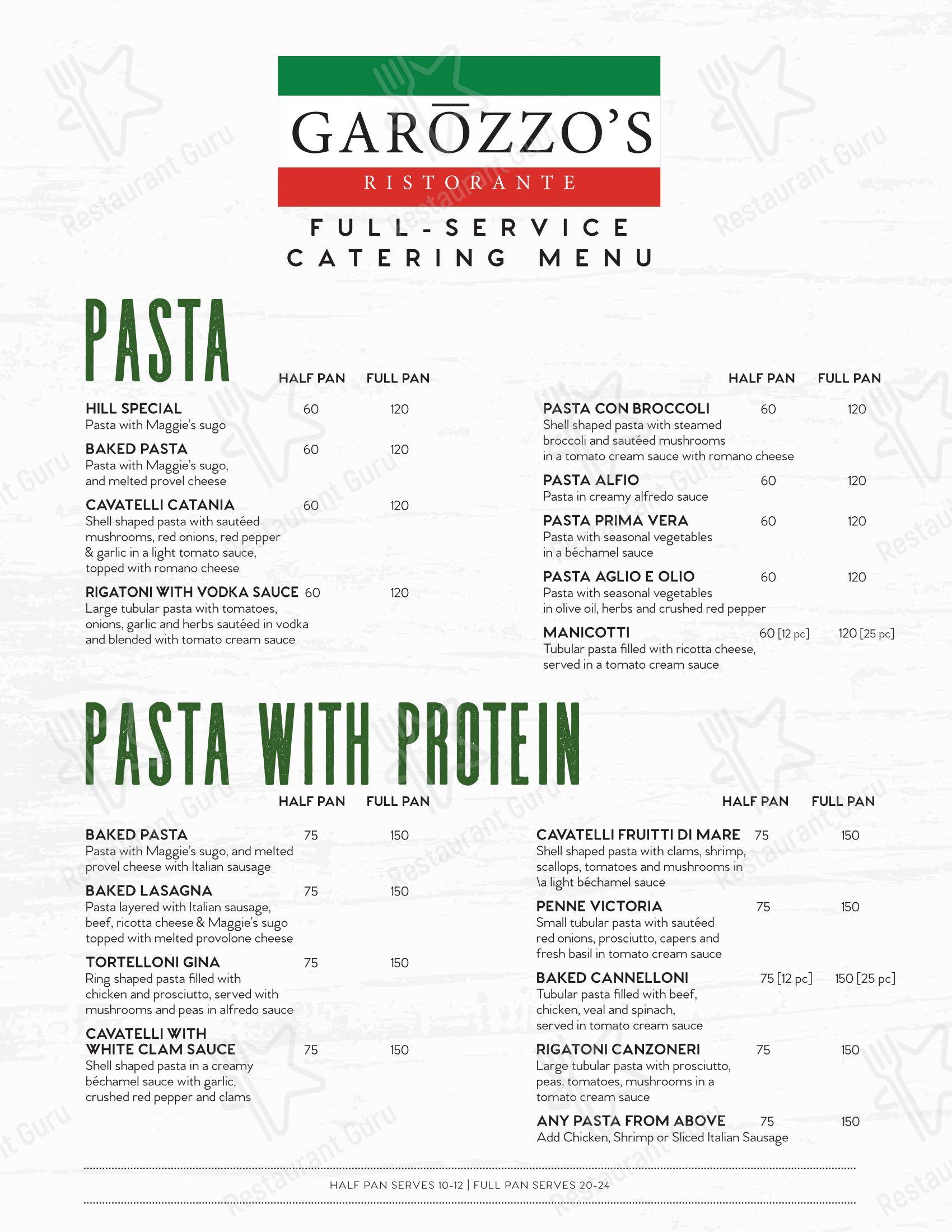 Menu at Garozzo's Downtown restaurant, Kansas City