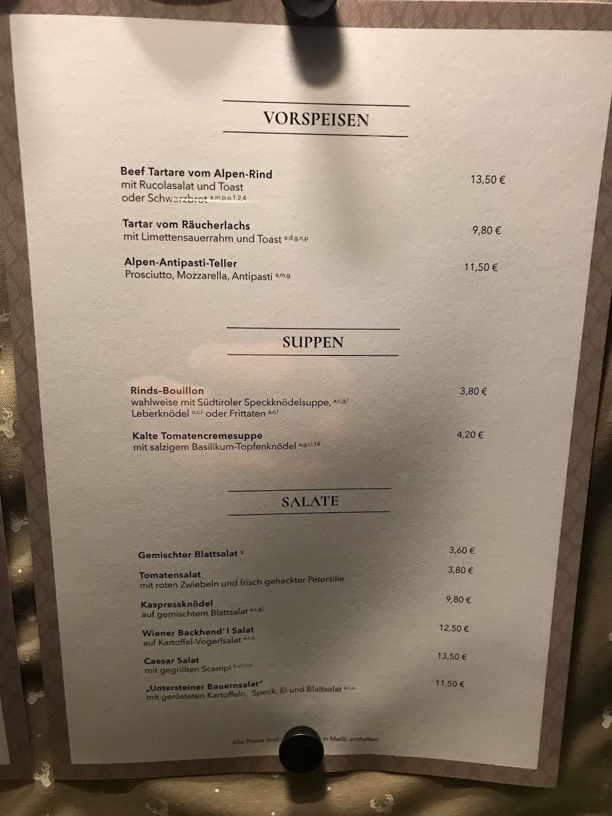 Speisekarte von Gasthaus Unterstein steakhaus, Schönau am Königssee