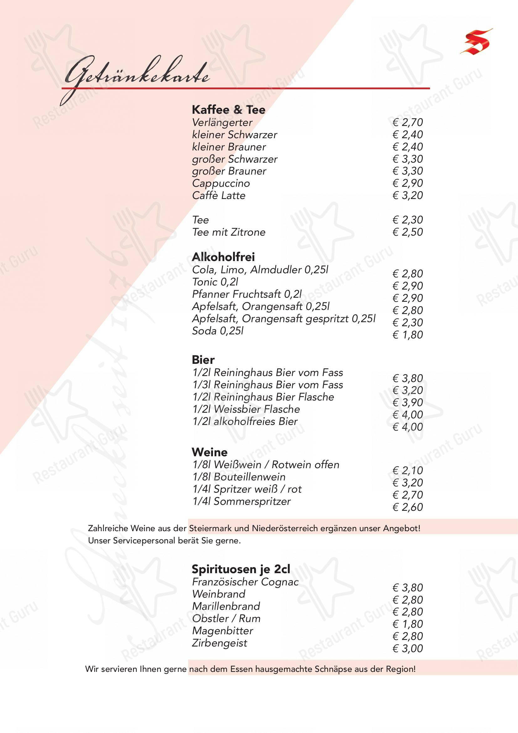Menu at Gasthaus und Fleischerei Steinmetz, Rottenmann