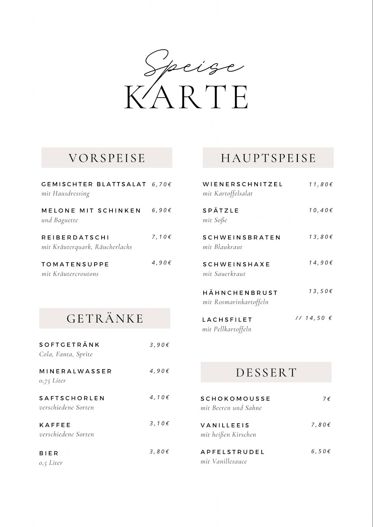 Menu at Gasthaus zur würzigen Gans restaurant, Ainring