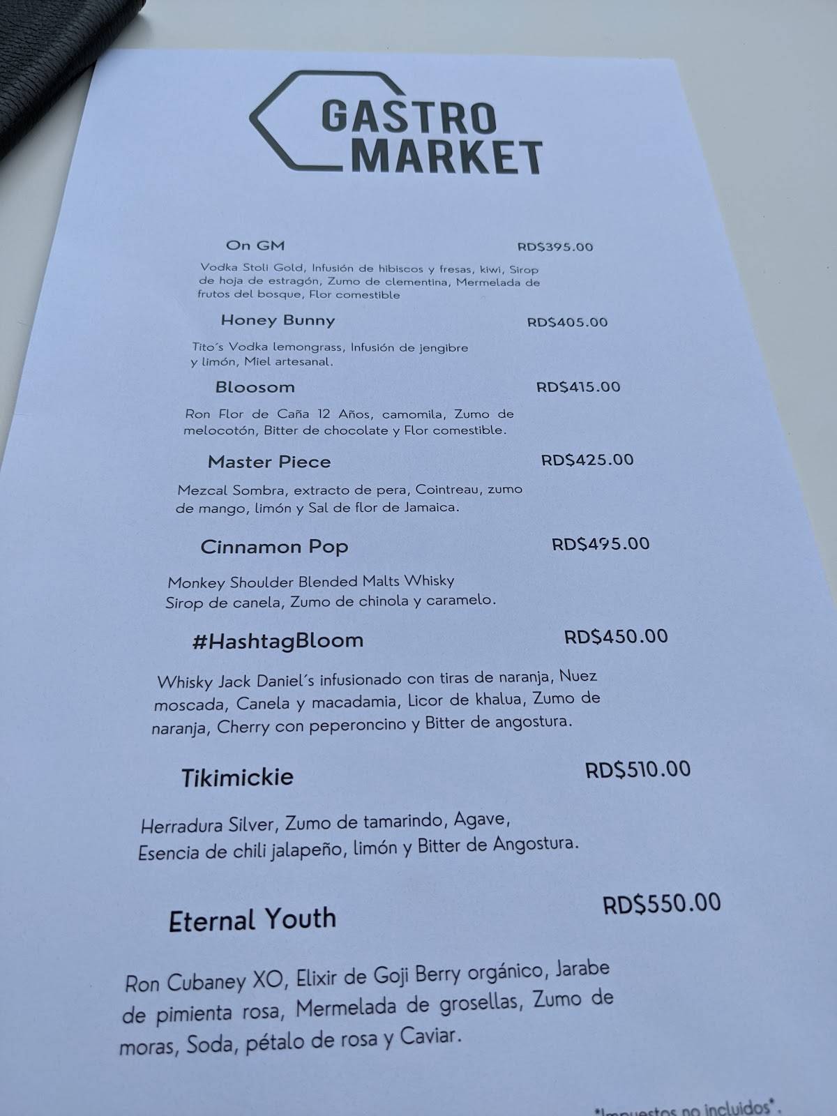 Menu at Gastro Market restaurant, Santo Domingo