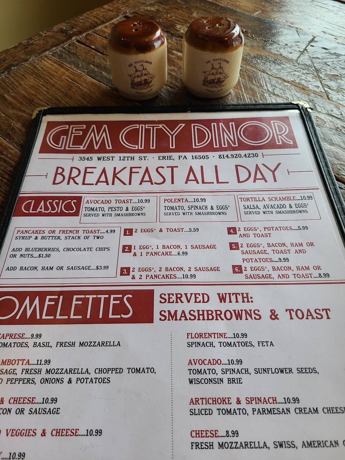 Menu at Gem City Dinor restaurant, Erie