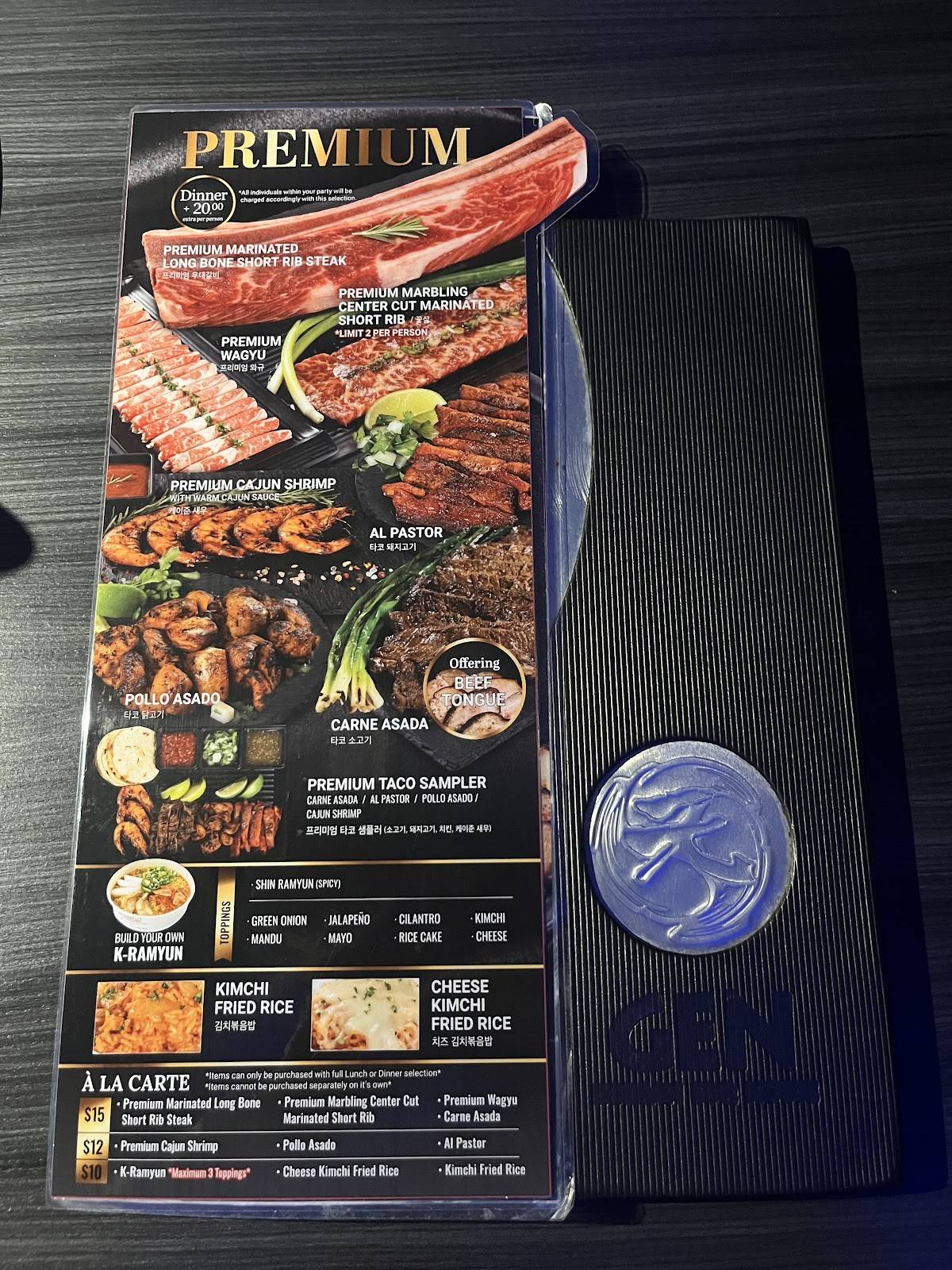 Menu at Gen Korean BBQ House, Fort Lauderdale