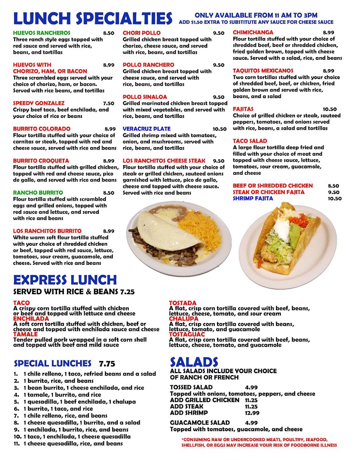 Menu at Los Ranchitos Mexican Restaurant, Geneseo