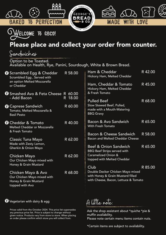Menu at George's Bread & Co. Springs, Springs