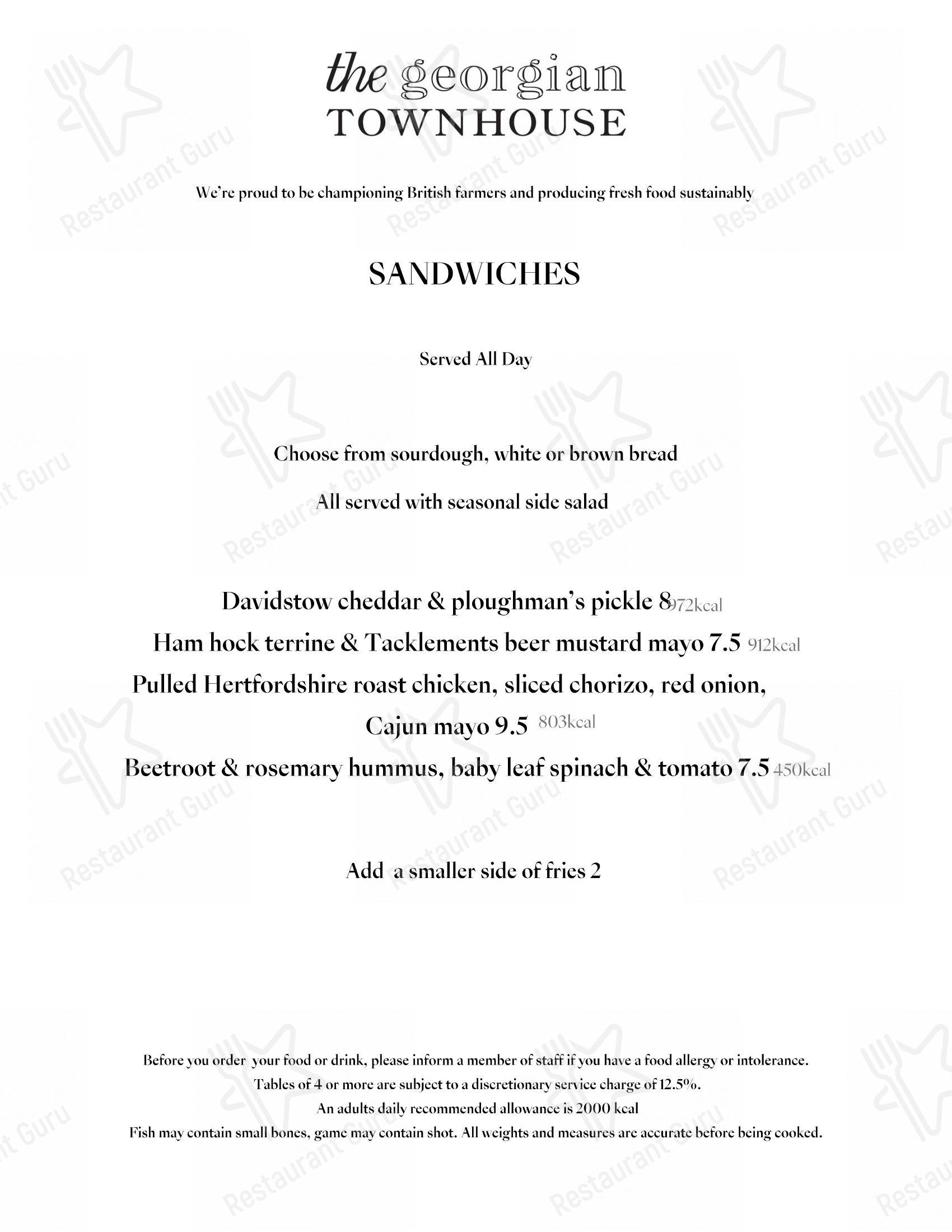 Menu at Georgian Townhouse pub & bar, Norwich