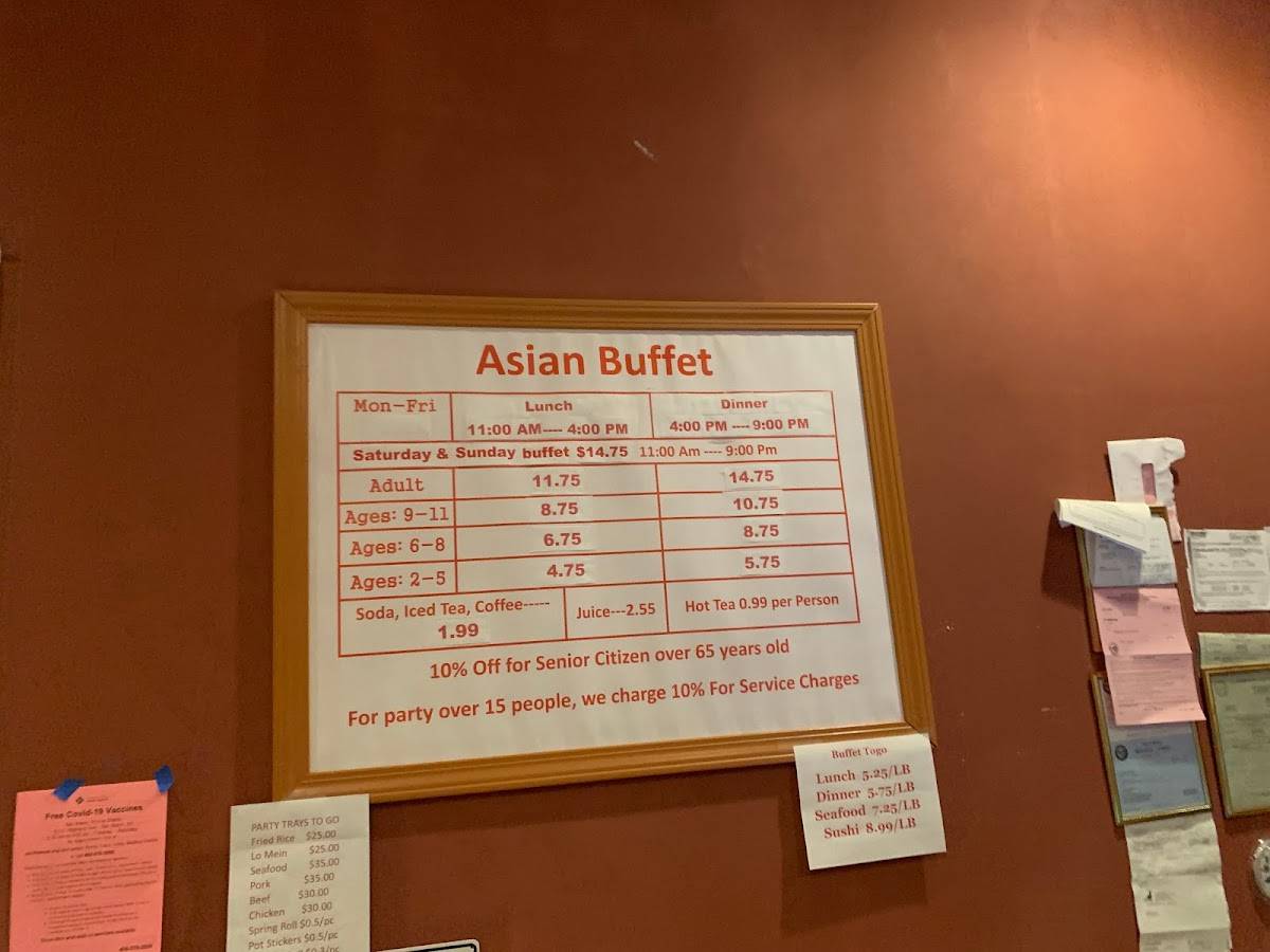 Menu at Asian Buffet restaurant, Gilroy