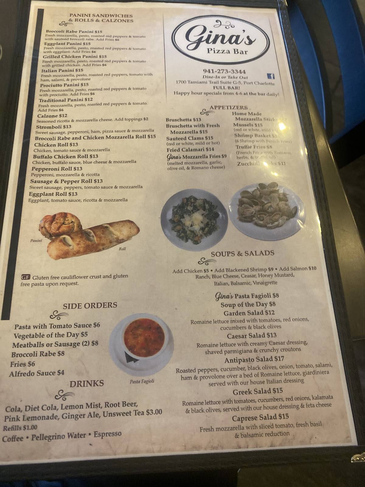 Menu at Gina's Pizza Bar, Port Charlotte