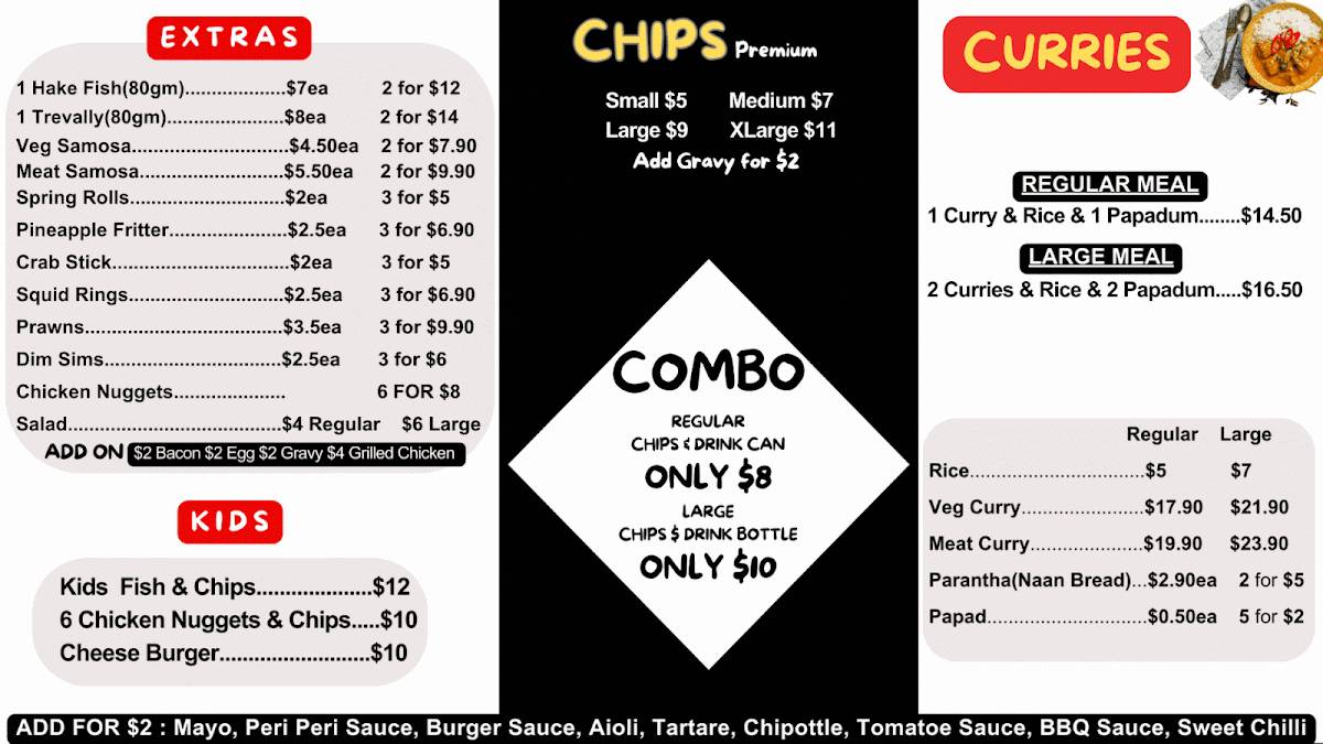 Menu at Ginny's Fry Corner restaurant, Mundaring