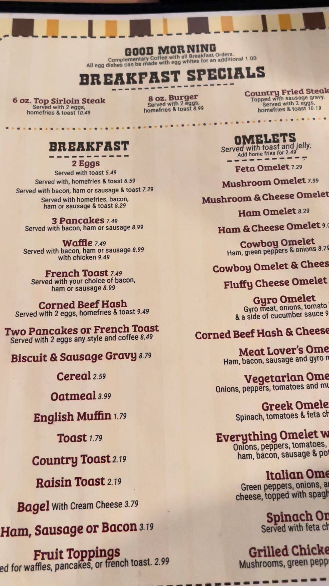 Menu at Yankee Kitchen Restaurant, Vienna Center