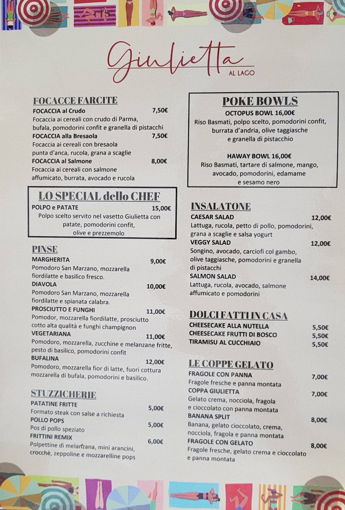 Menu da Giulietta al Lago ristorante, Como