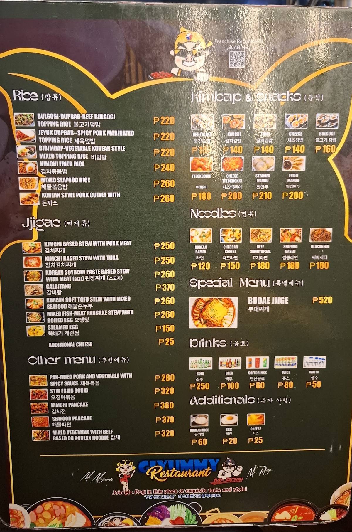Menu at Giyummy Restaurant Mr. Pogi, Quezon City
