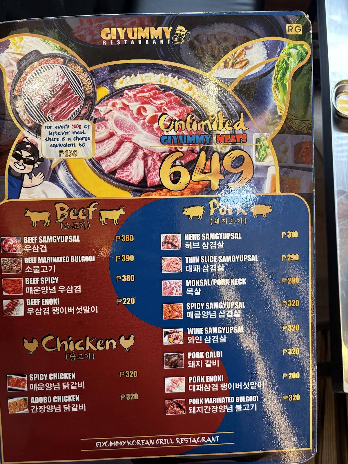 Menu at Giyummy Restaurant Mr. Pogi, Quezon City