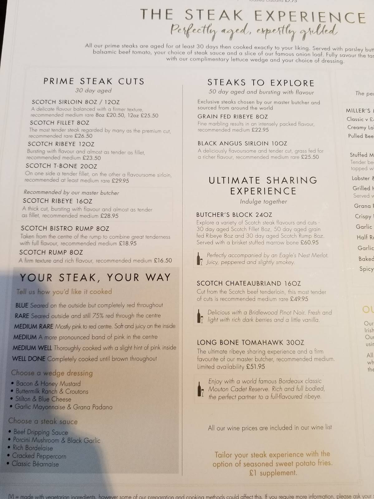 Menu at Miller & Carter Glasgow steakhouse, Glasgow, 47 St Vincent St