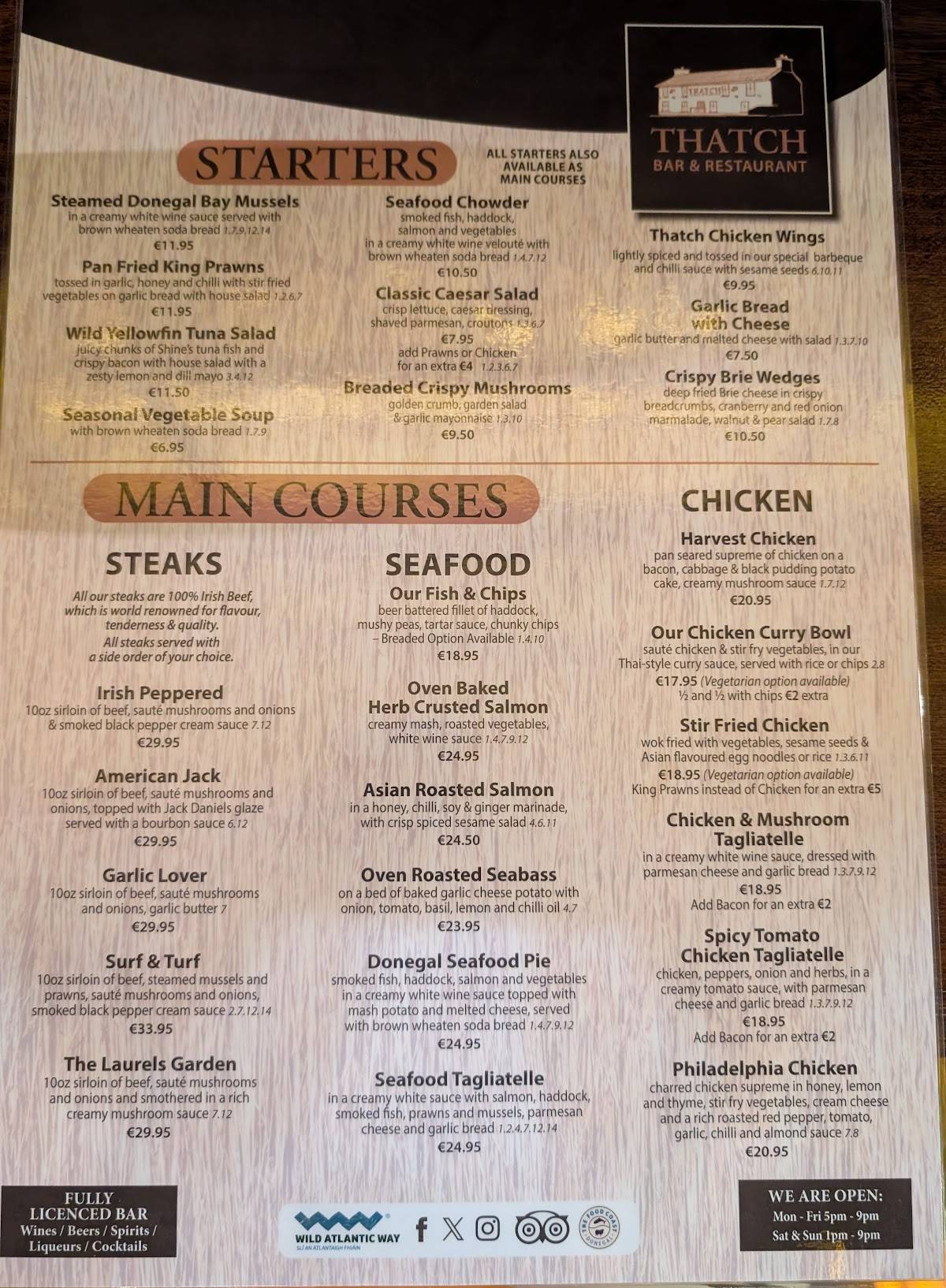 Menu at Thatch Bar & Restaurant, Glenties