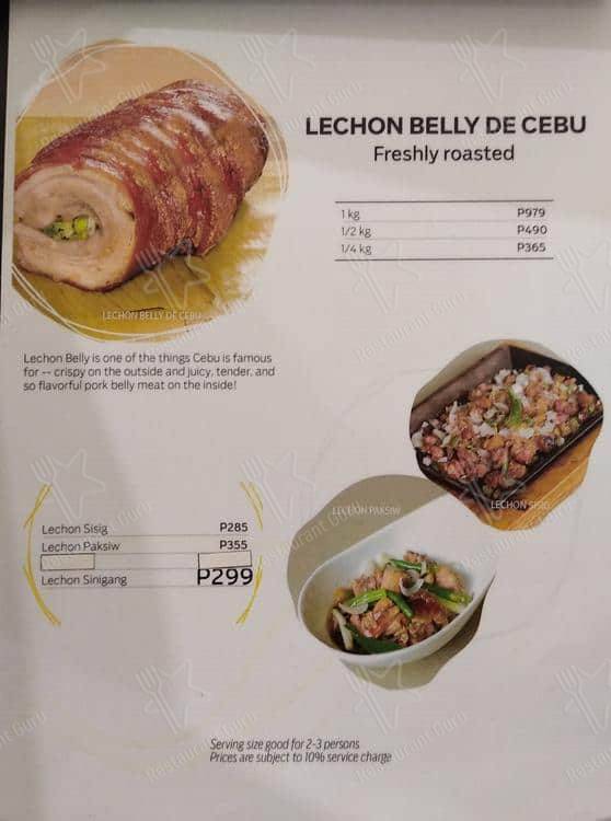 Menu at Golden Cowrie restaurant, Pasay