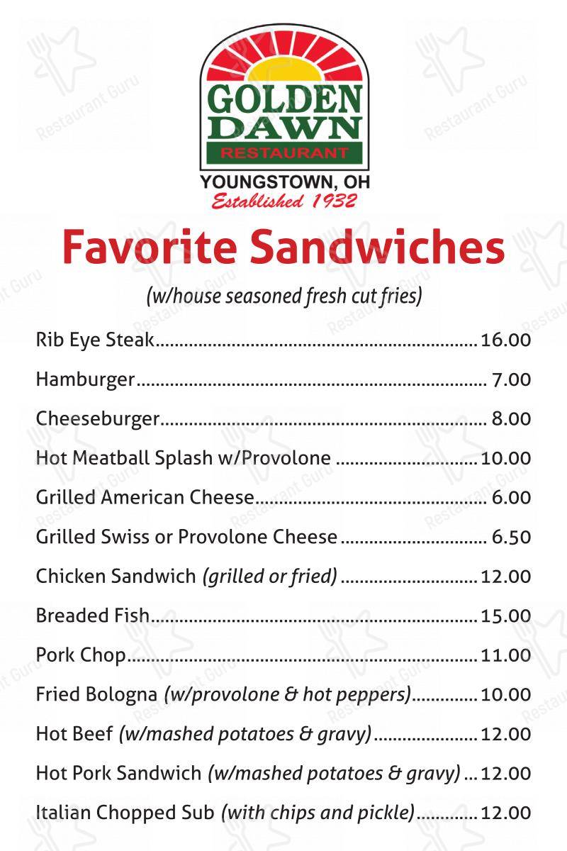 Menu at Golden Dawn Restaurant, Youngstown