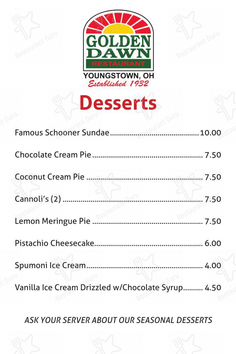 Menu at Golden Dawn Restaurant, Youngstown