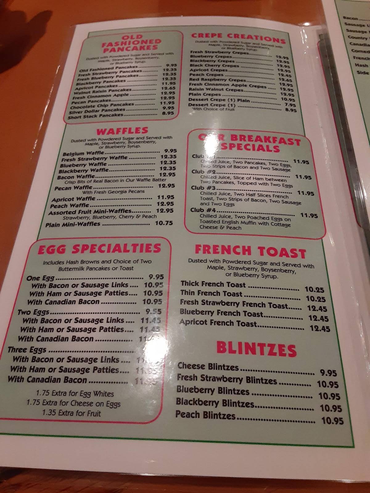 Menu at Golden Griddle Pancake House restaurant, Evergreen Park