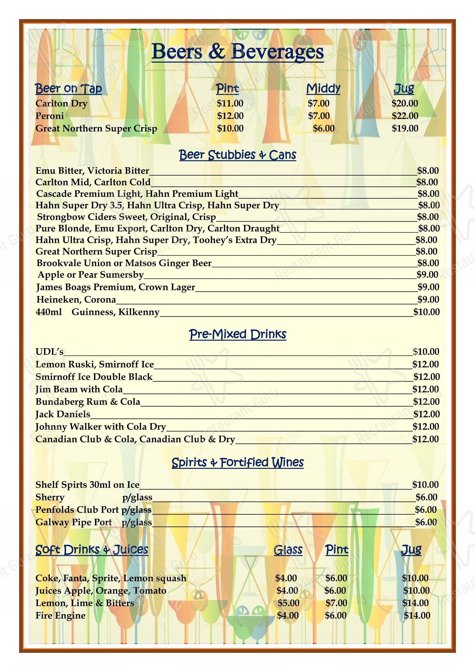 Menu at Golden Ponds pub & bar, Baldivis