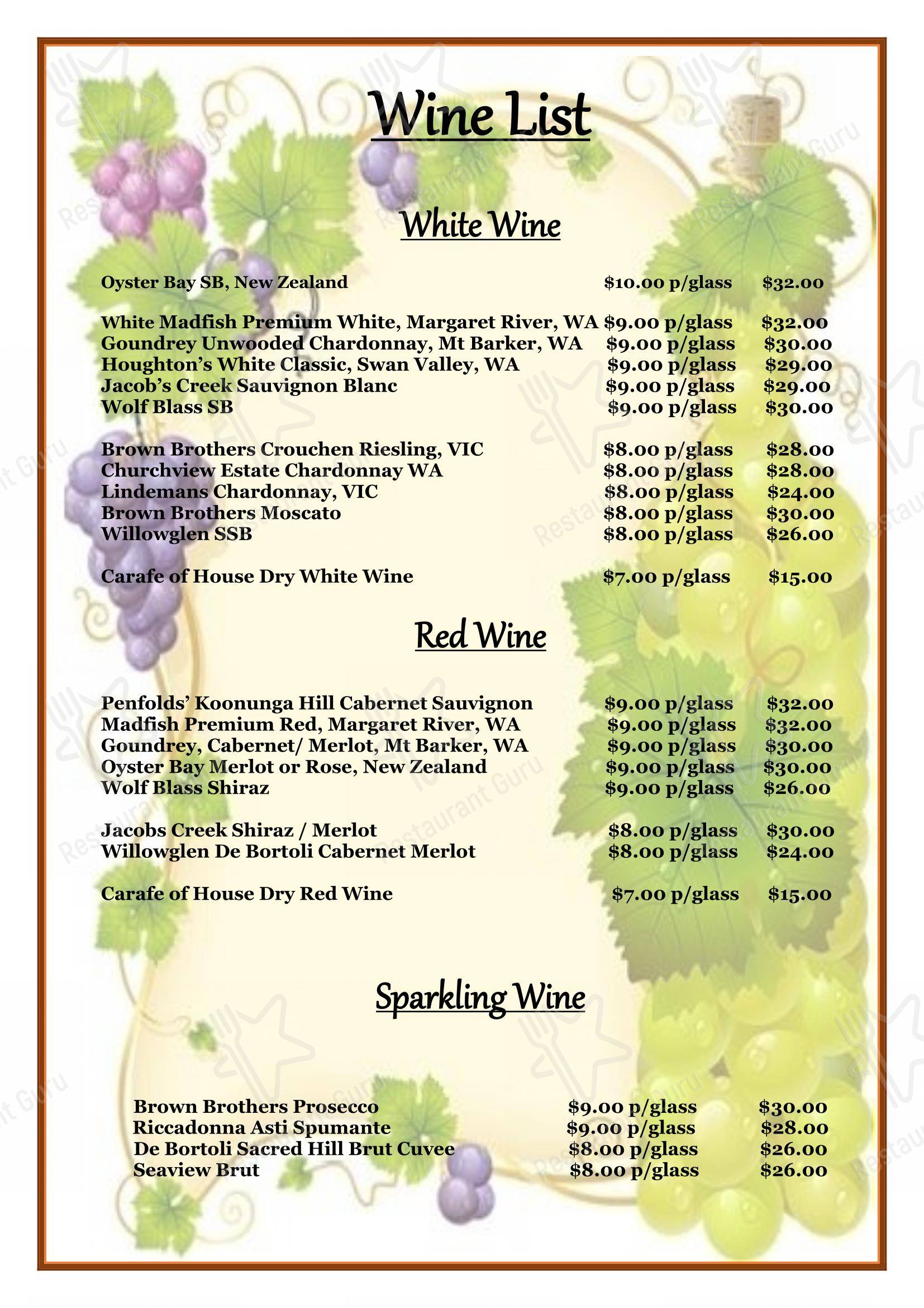 Menu at Golden Ponds pub & bar, Baldivis