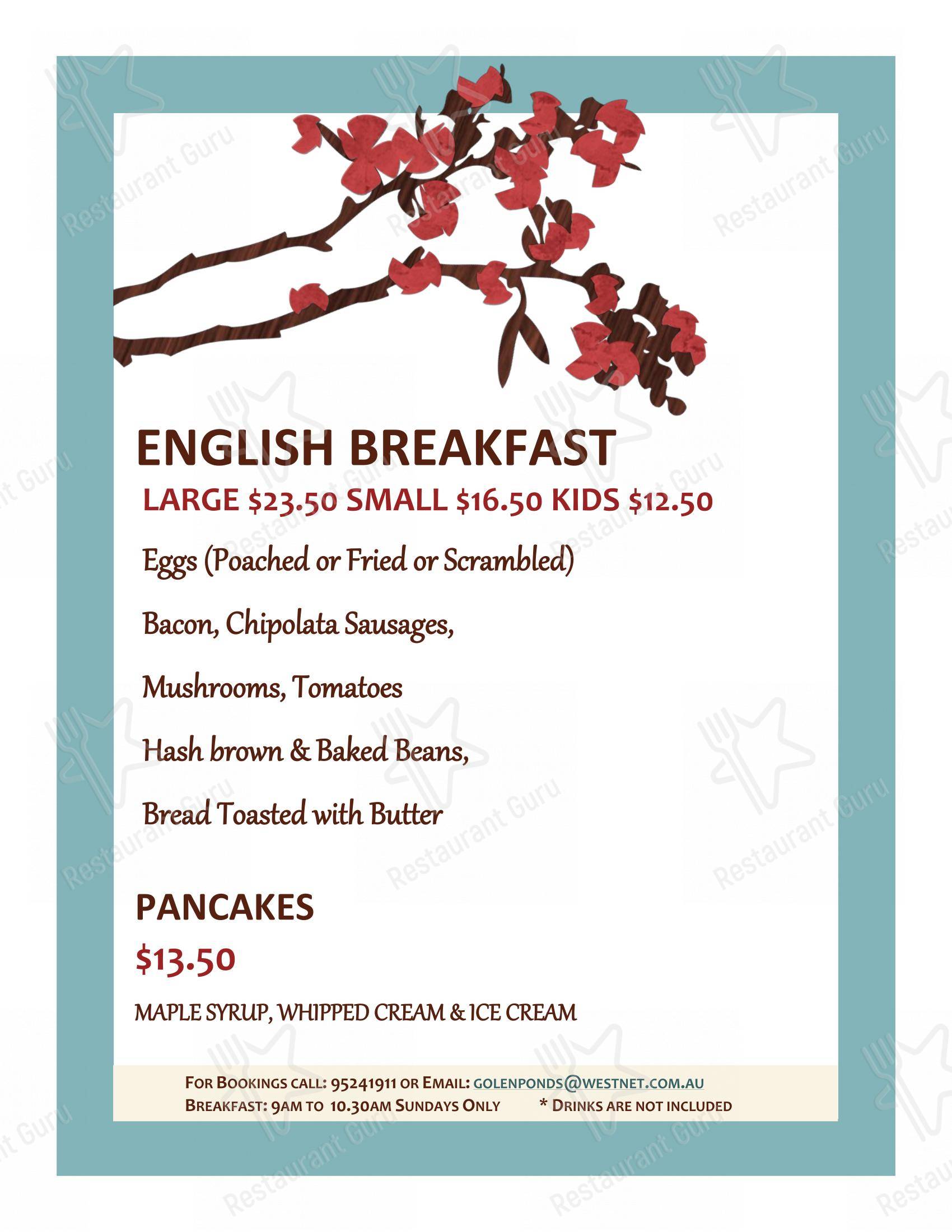 Menu at Golden Ponds pub & bar, Baldivis