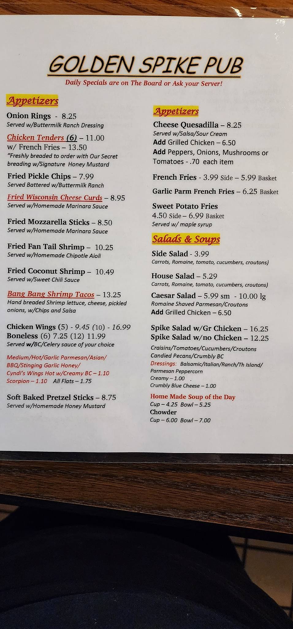 Menu at Golden Spike Pub, East Syracuse