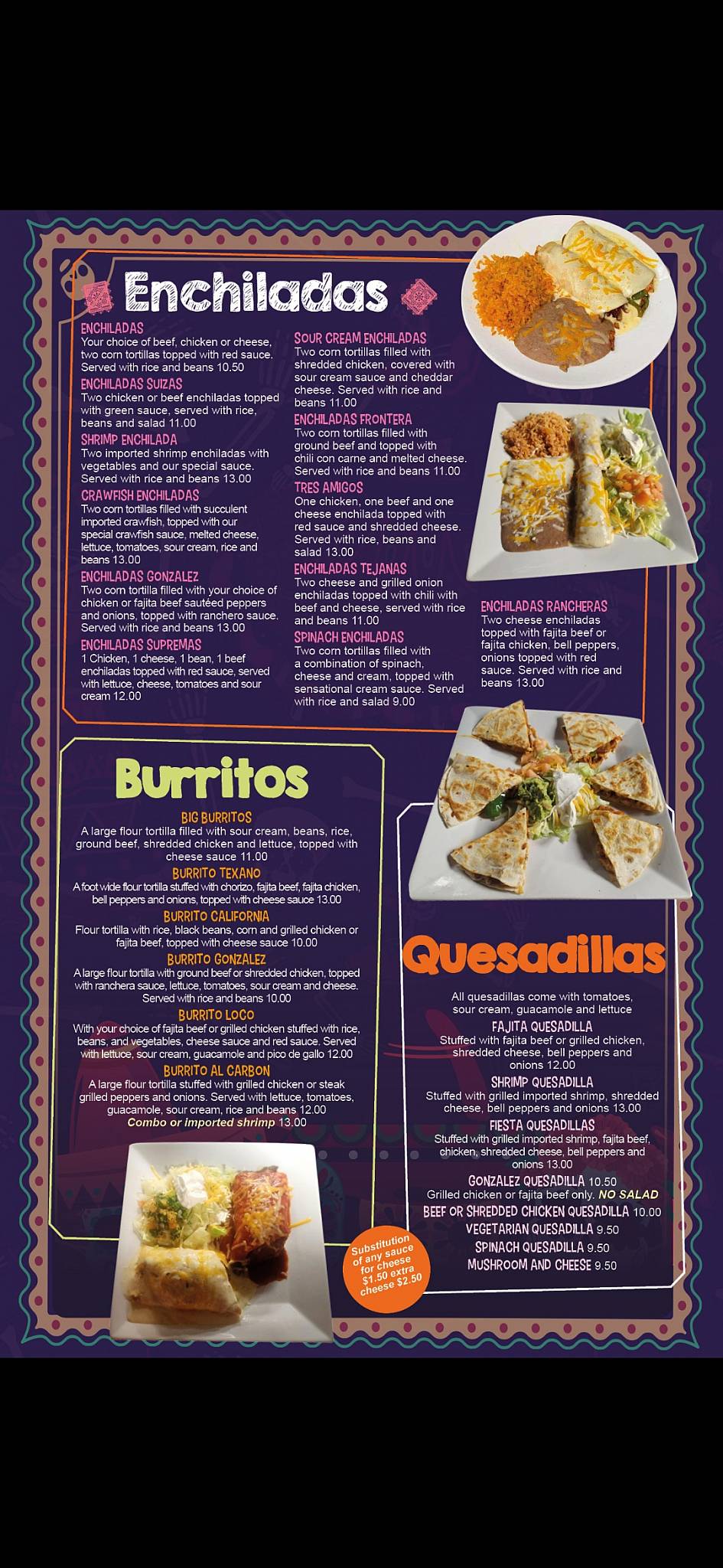 Menu at Gonzalez mexican restaurant, Haynesville