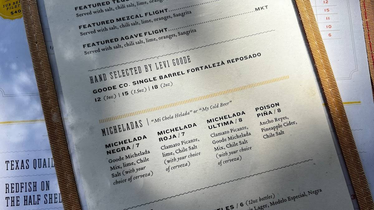 Menu at Goode Co. Kitchen & Cantina restaurant, Houston, Katy Fwy