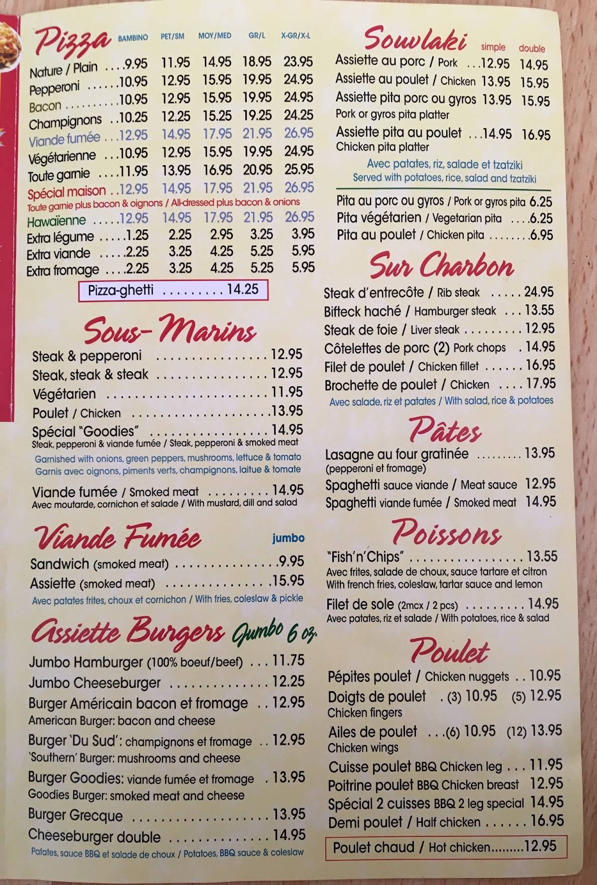 Menu at Goodies Restaurant, Hawkesbury