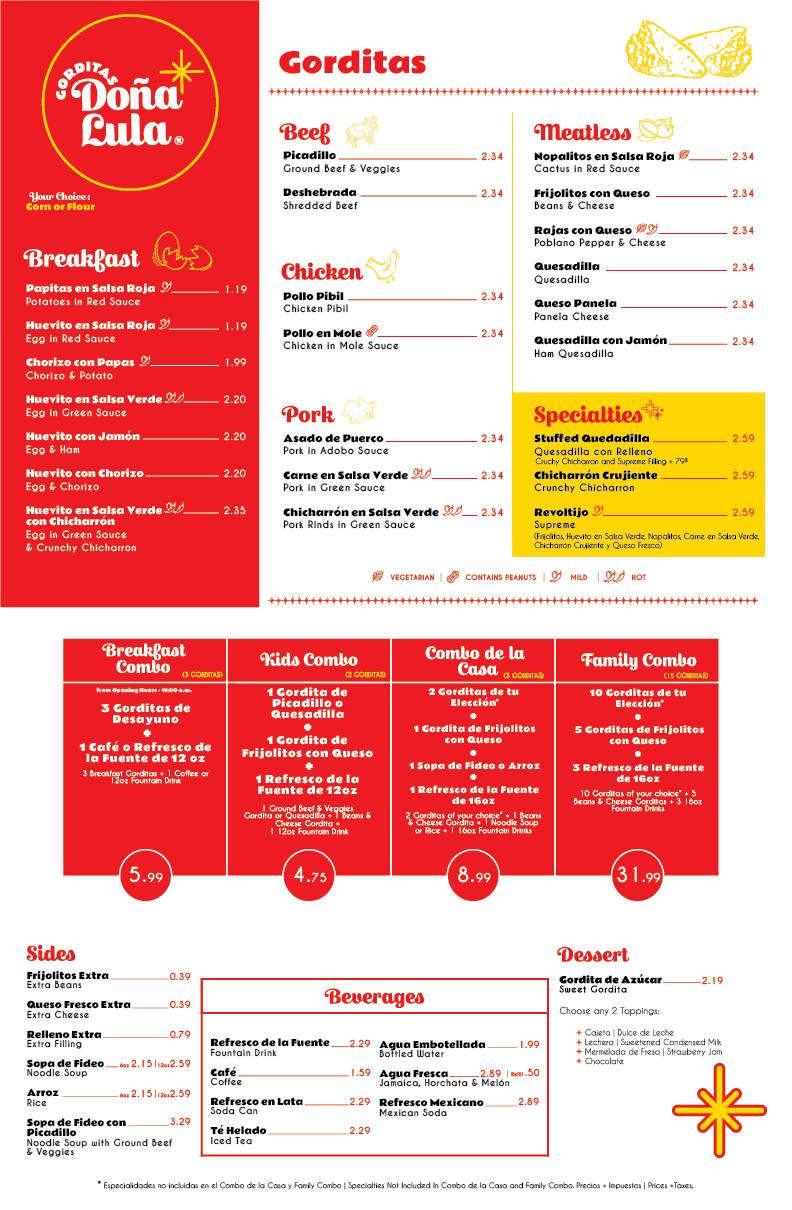Carta del restaurante Gorditas Doña Lula, Edinburg, W University Dr