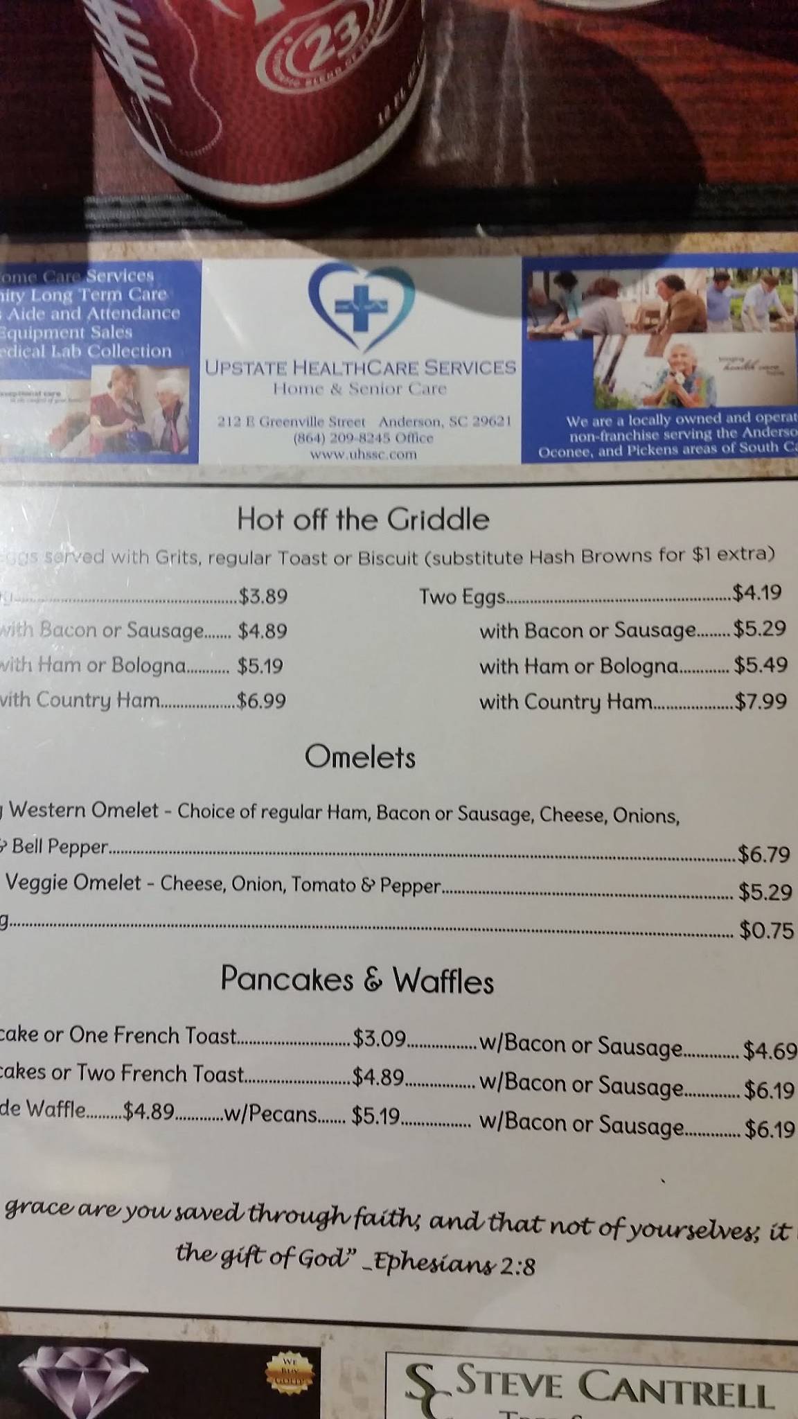 Menu at Grace's Restaurant - Anderson, Anderson