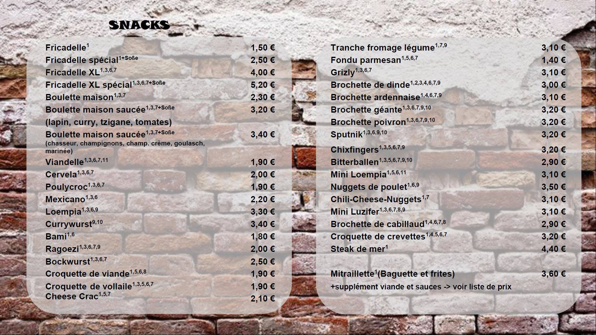 Speisekarte von Fritüre Graffiti, Lontzen, Lütticher Straße 16